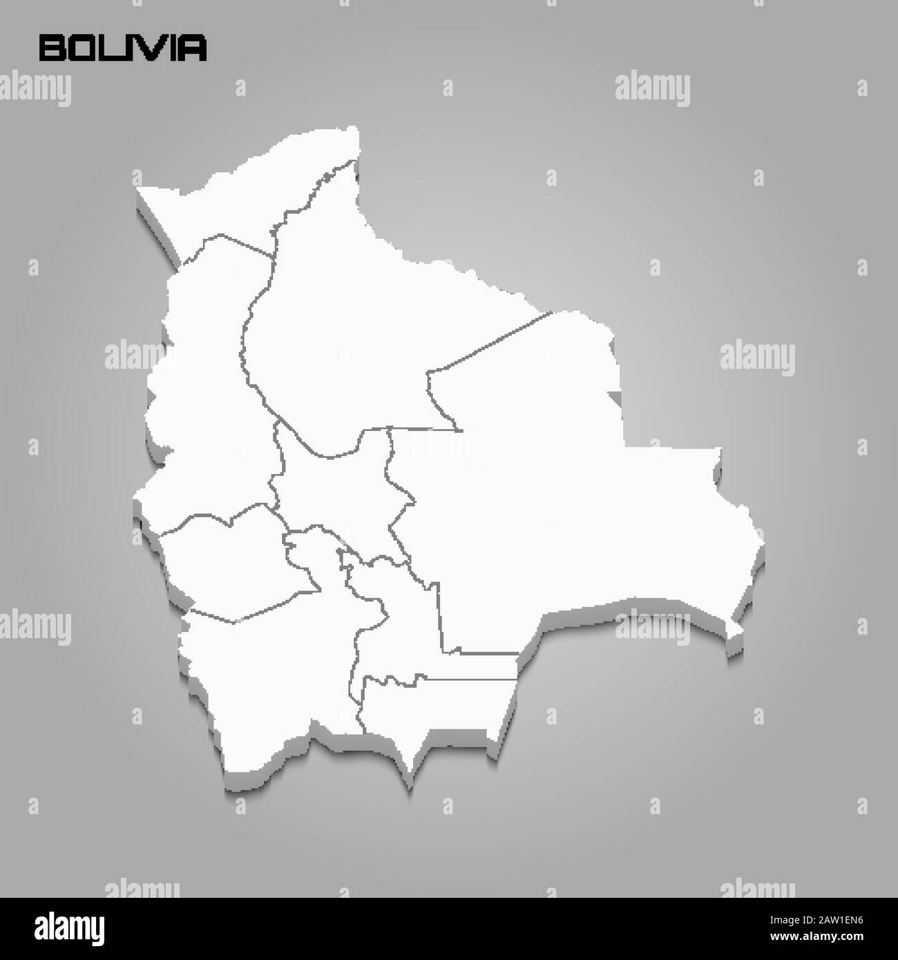 Bolivia 3d map with borders of regions. Vector illustration Stock ...