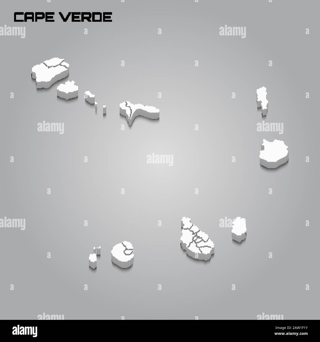Cape Verde 3d map with borders of regions. Vector illustration Stock ...