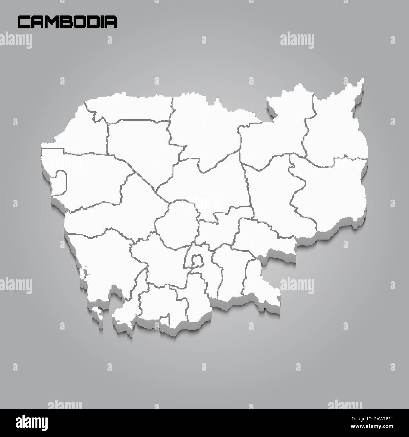 Cambodia 3d map with borders of regions. Vector illustration Stock ...
