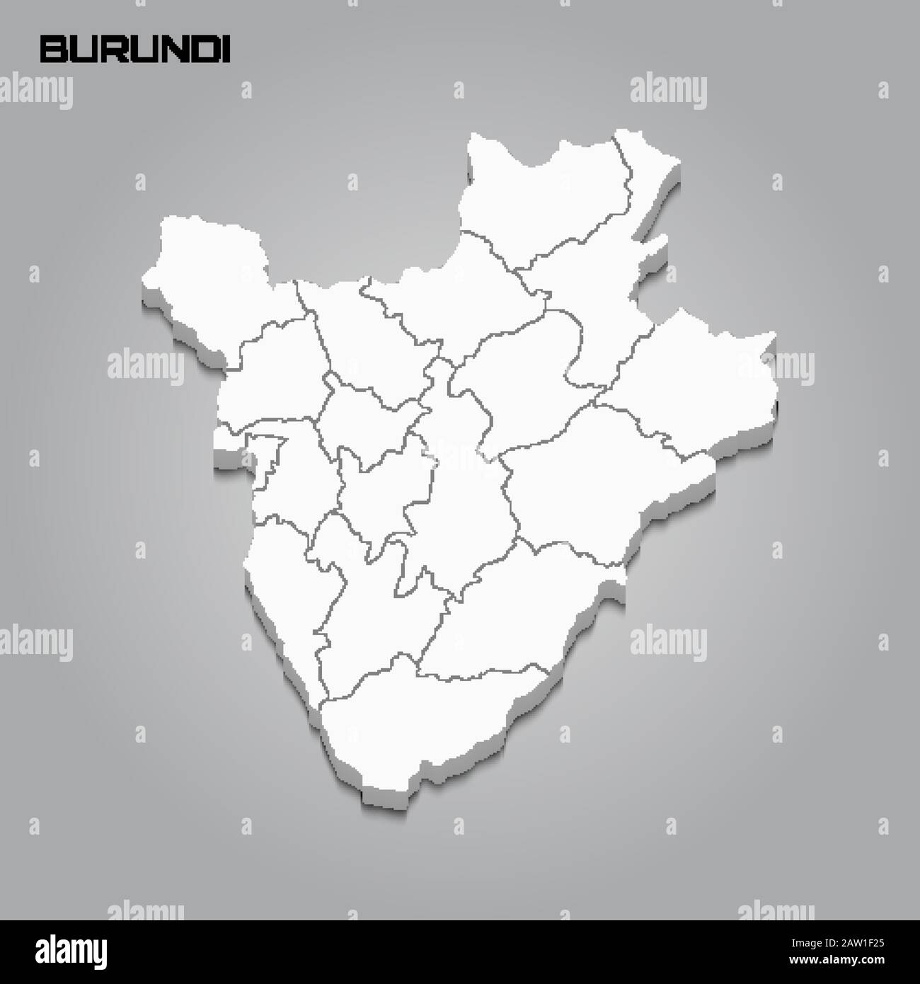 Burundi 3d map with borders of regions. Vector illustration Stock ...