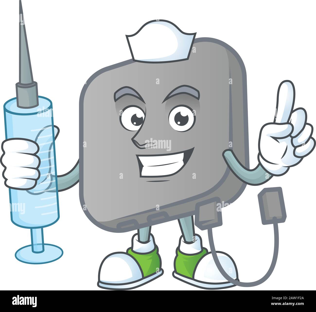 Smiley Nurse power bank cartoon character with a syringe Stock Vector ...