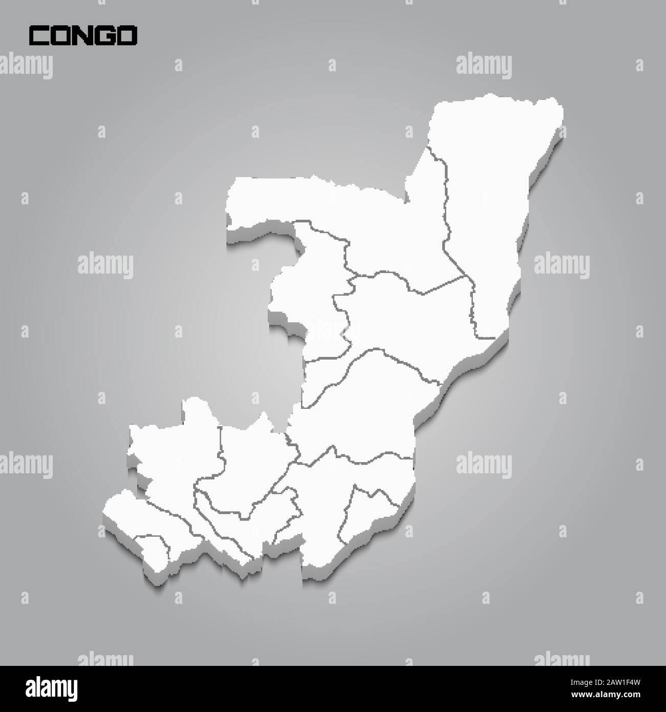 Congo 3d map with borders of regions. Vector illustration Stock Vector ...