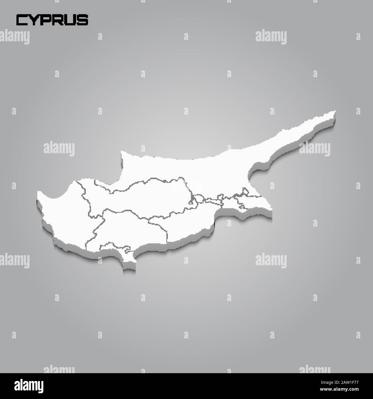 Cyprus 3d map with borders of regions. Vector illustration Stock Vector ...
