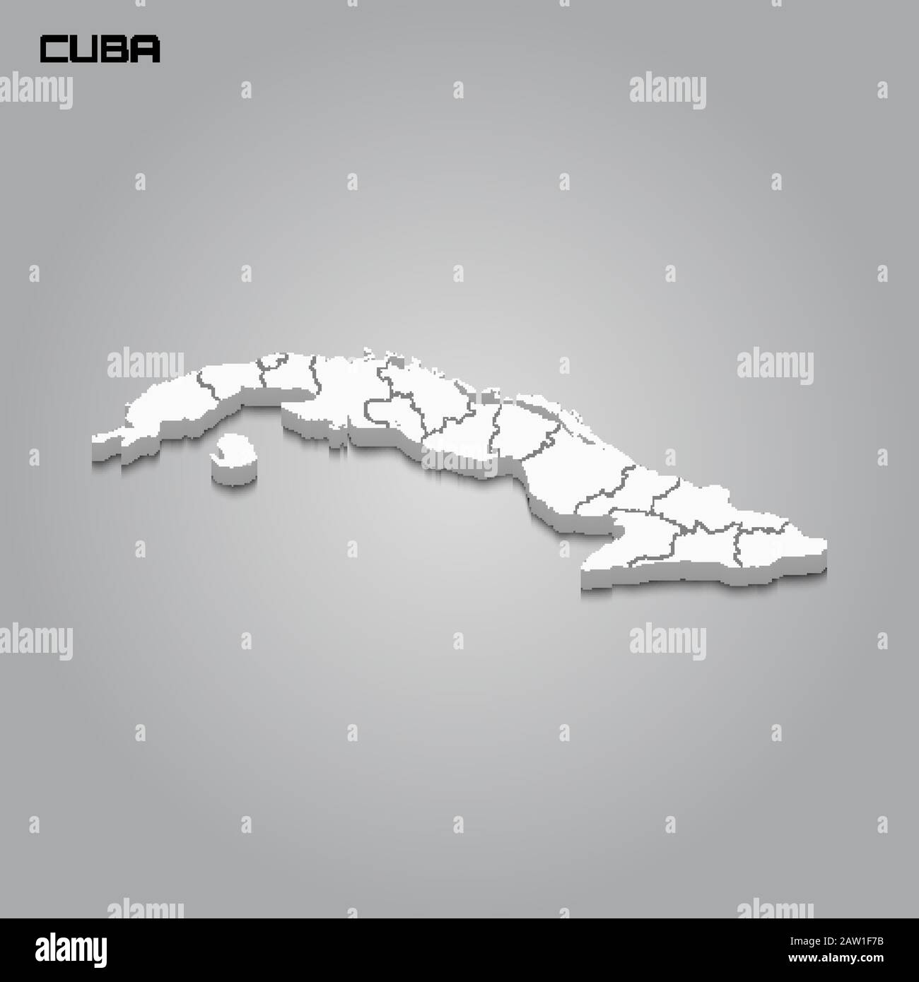Cuba 3d map with borders of regions. Vector illustration Stock Vector ...