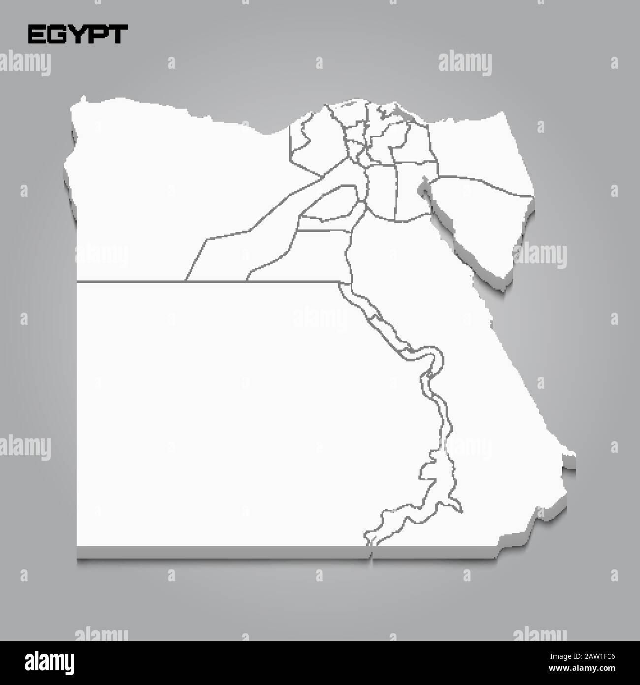 Egypt 3d map with borders of regions. Vector illustration Stock Vector ...