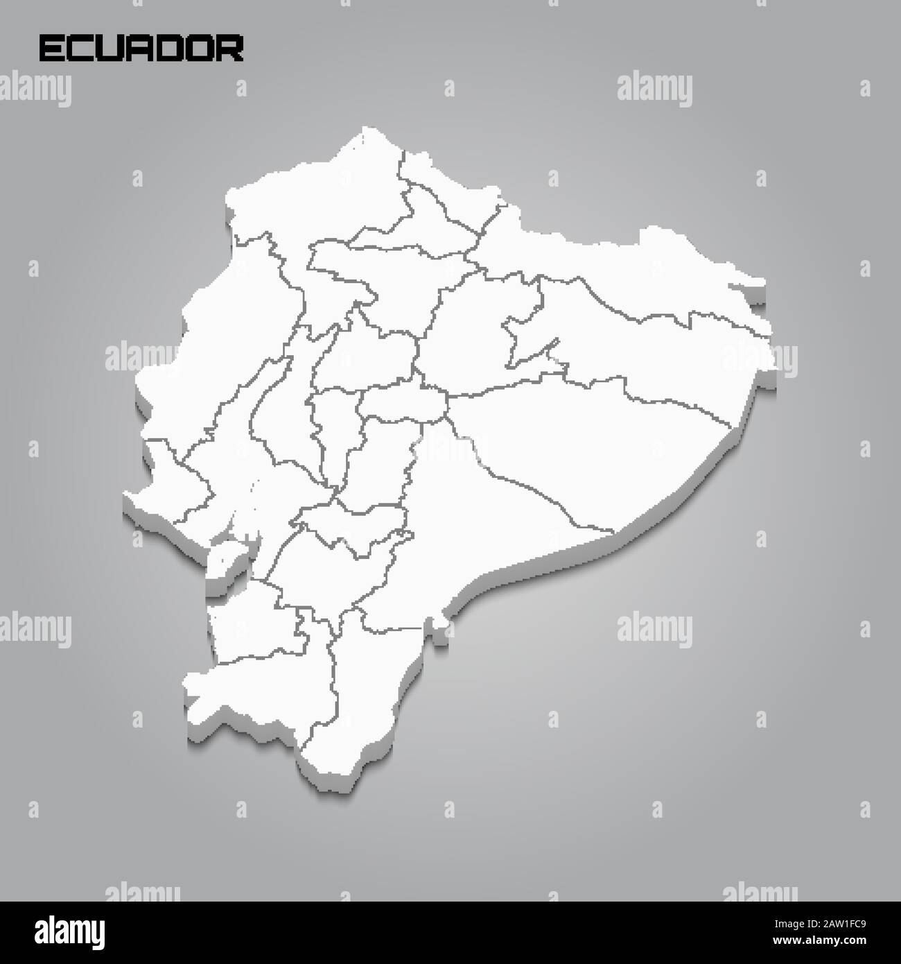 Ecuador 3d map with borders of regions. Vector illustration Stock ...