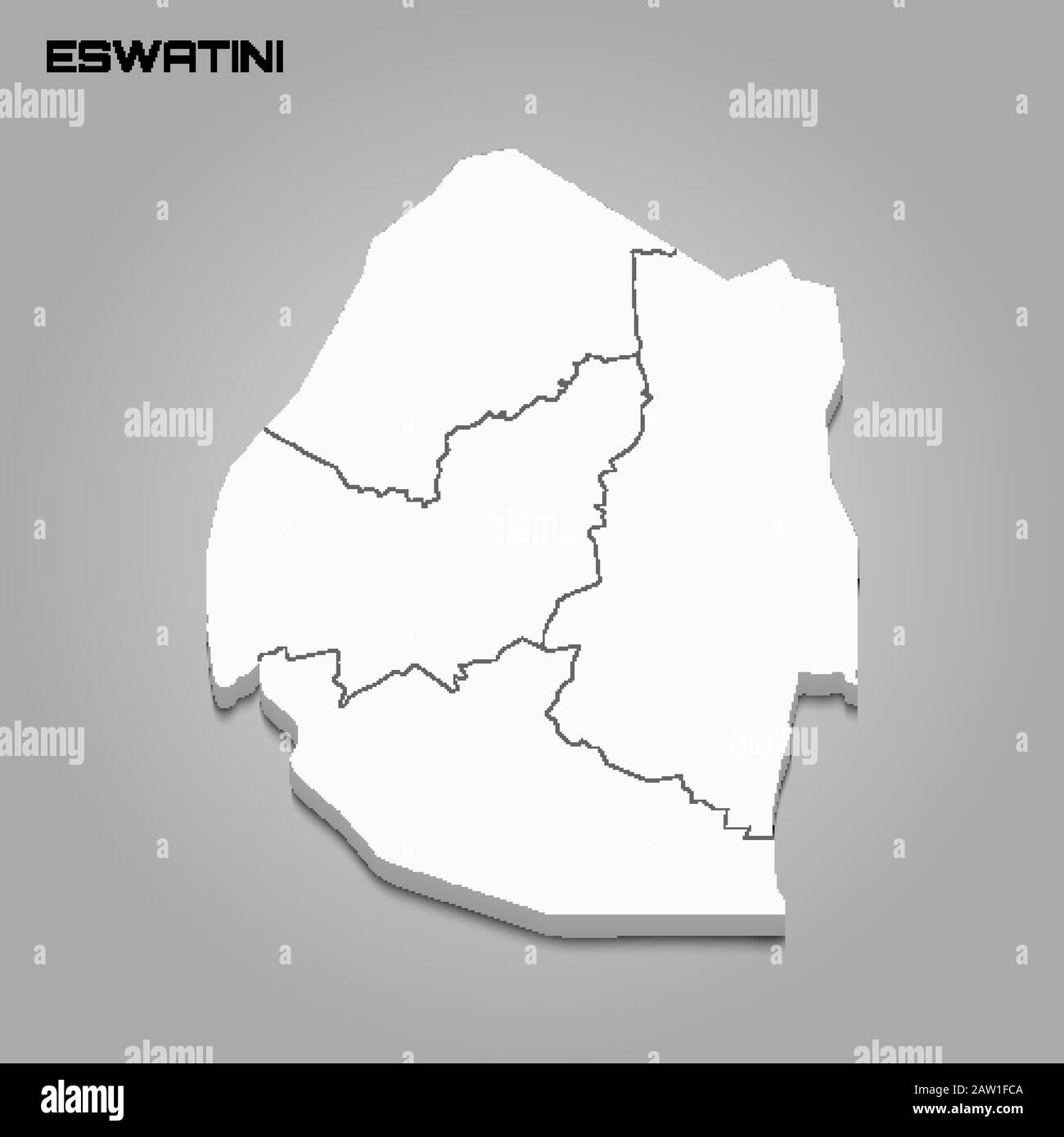 Eswatini 3d map with borders of regions. Vector illustration Stock ...