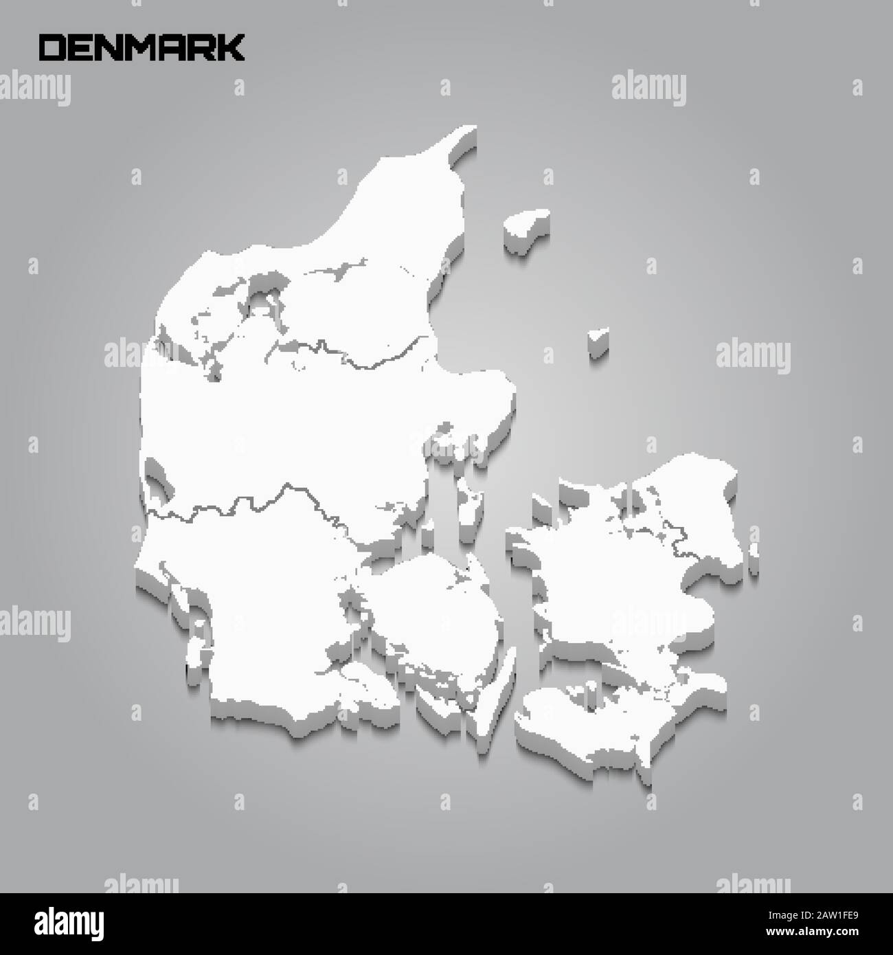 Denmark 3d map with borders of regions. Vector illustration Stock ...