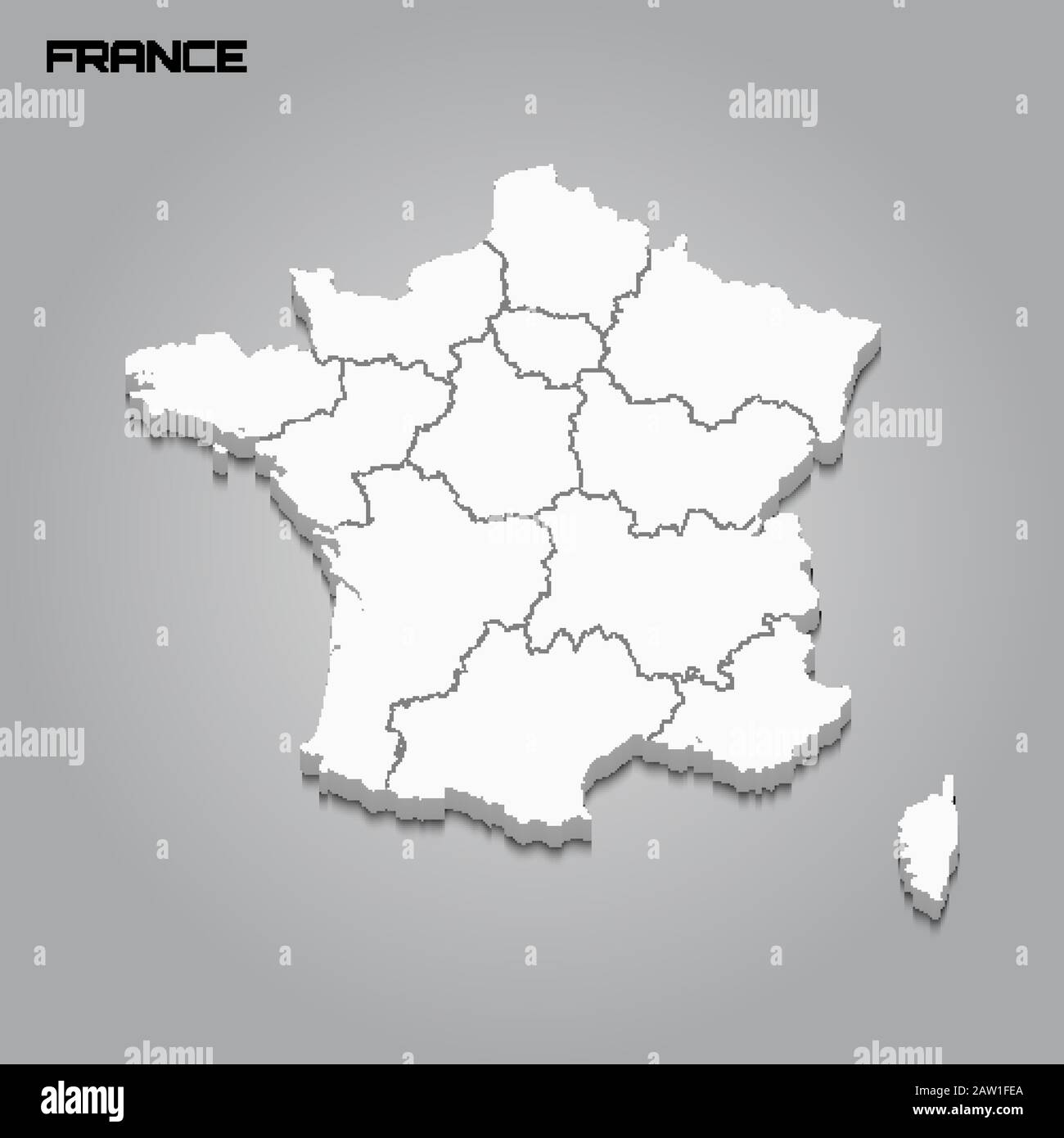 France 3d map with borders of regions. Vector illustration Stock Vector ...