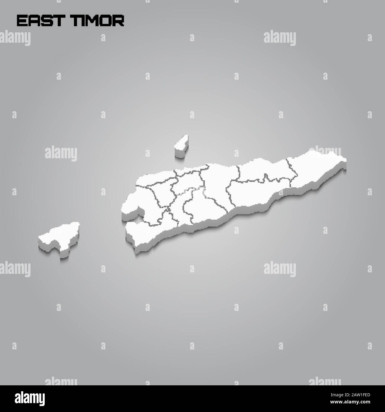 East Timor 3d map with borders of regions. Vector illustration Stock ...