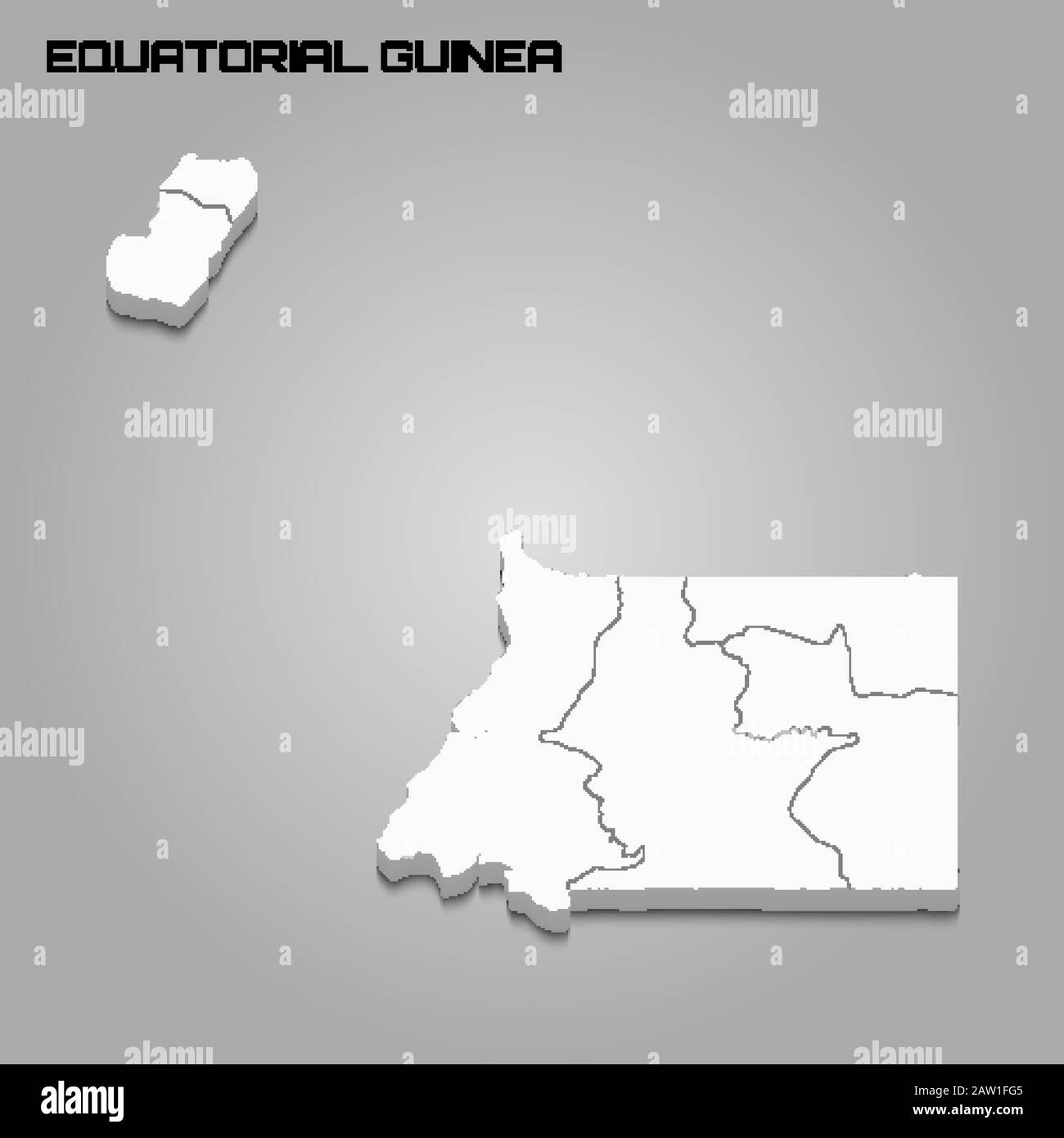 Equatorial Guinea 3d map with borders of regions. Vector illustration ...