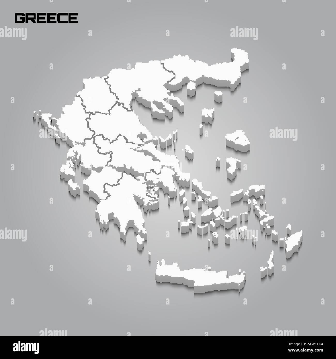 Greece 3d map with borders of regions. Vector illustration Stock Vector ...