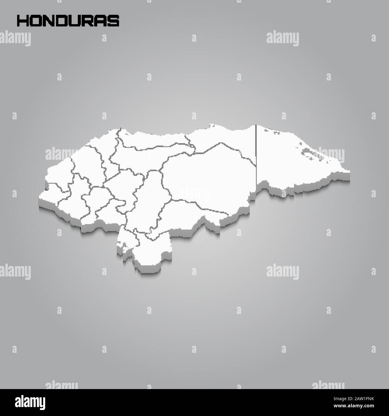 Honduras 3d map with borders of regions. Vector illustration Stock ...