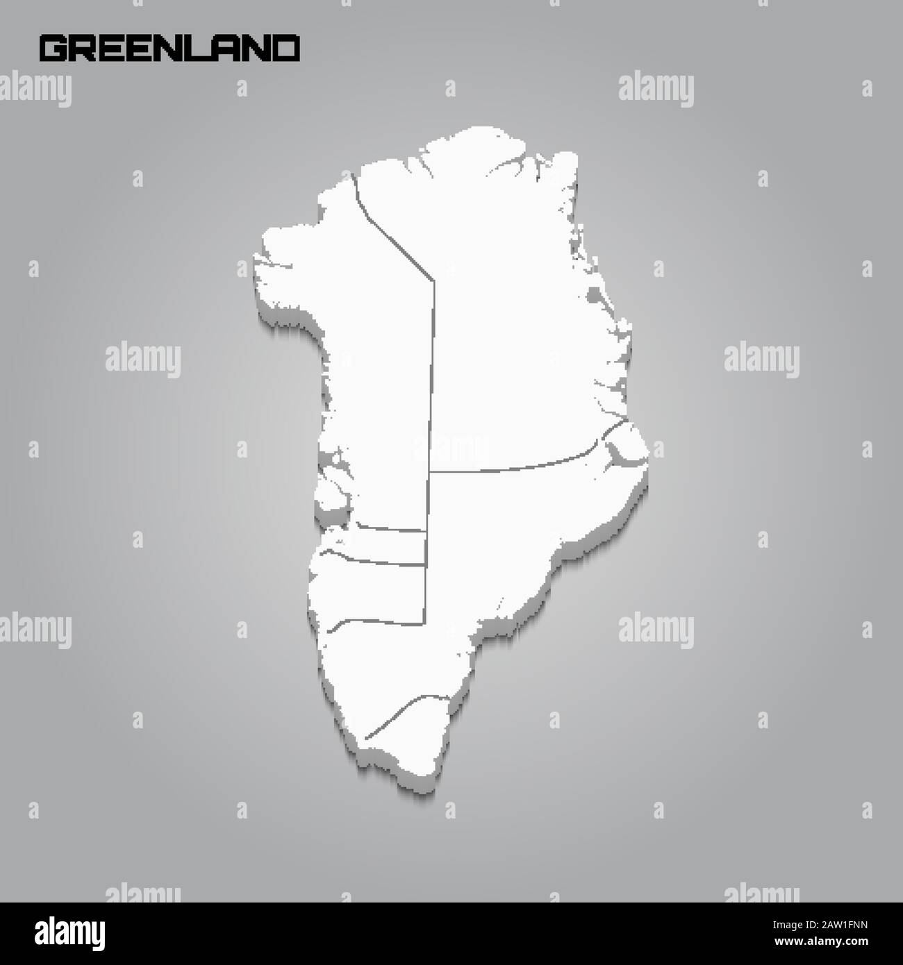 Greenland 3d map with borders of regions. Vector illustration Stock ...