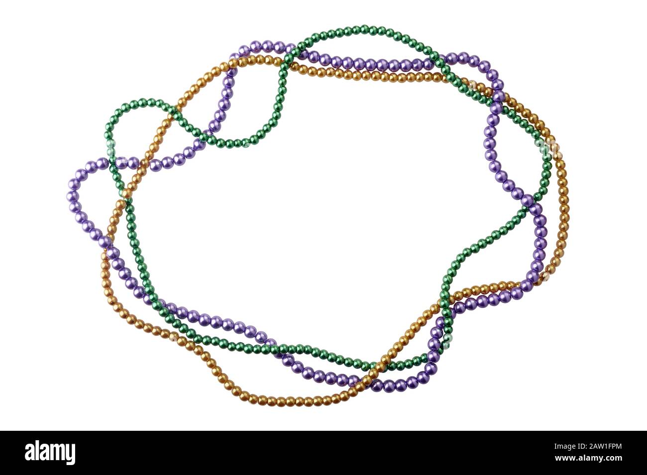 holiday or mardi gras beads making frame isolated on white background ...