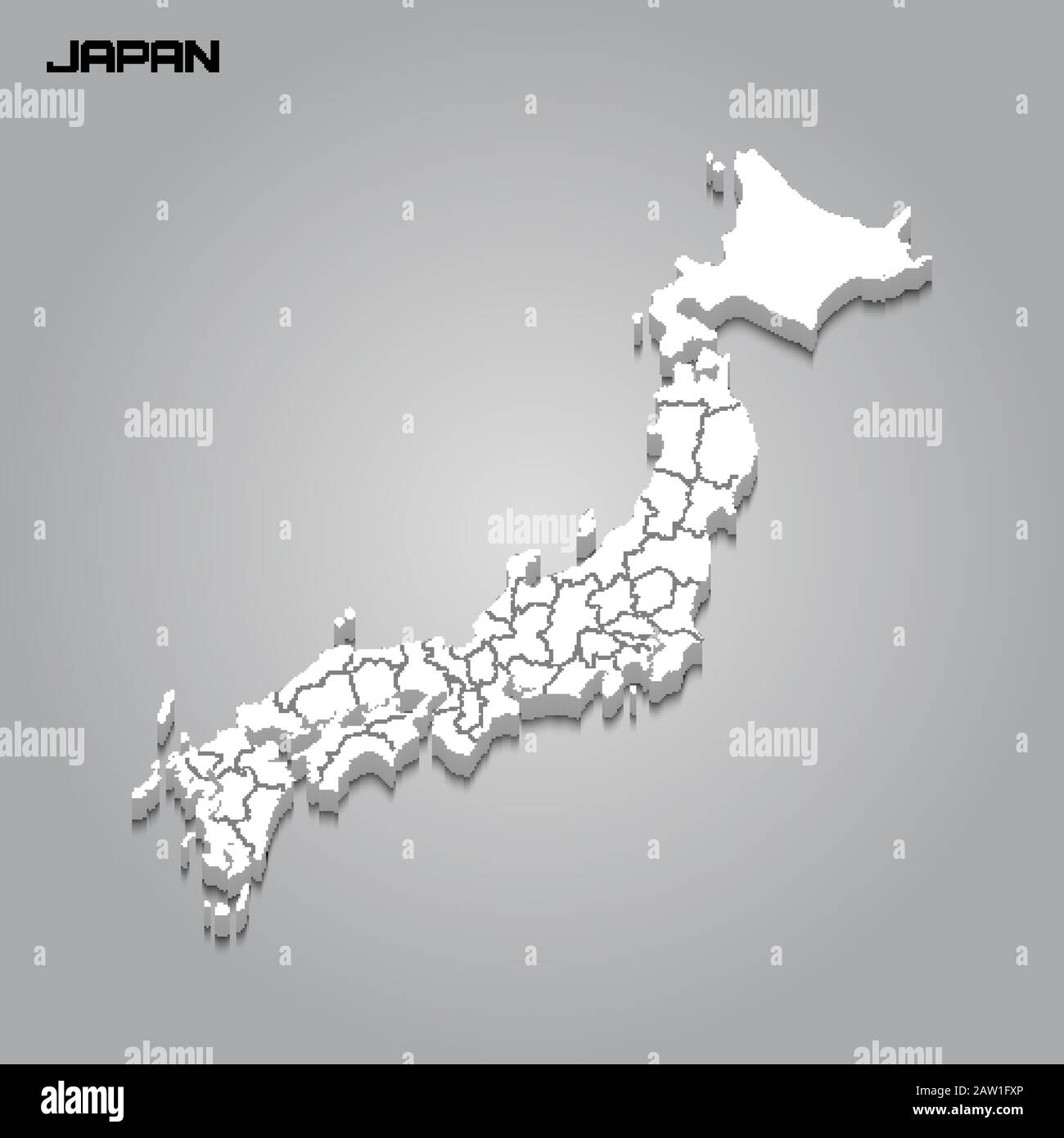 Japan 3d map with borders of regions. Vector illustration Stock Vector ...