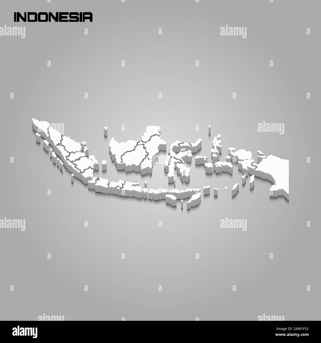 Indonesia 3d map with borders of regions. Vector illustration Stock ...