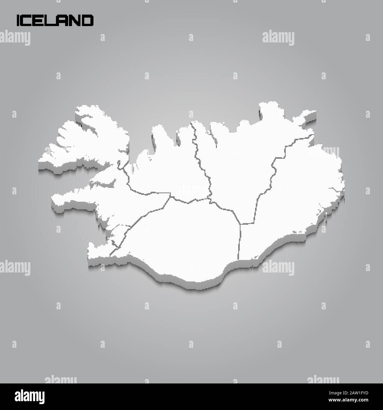 Iceland 3d map with borders of regions. Vector illustration Stock ...