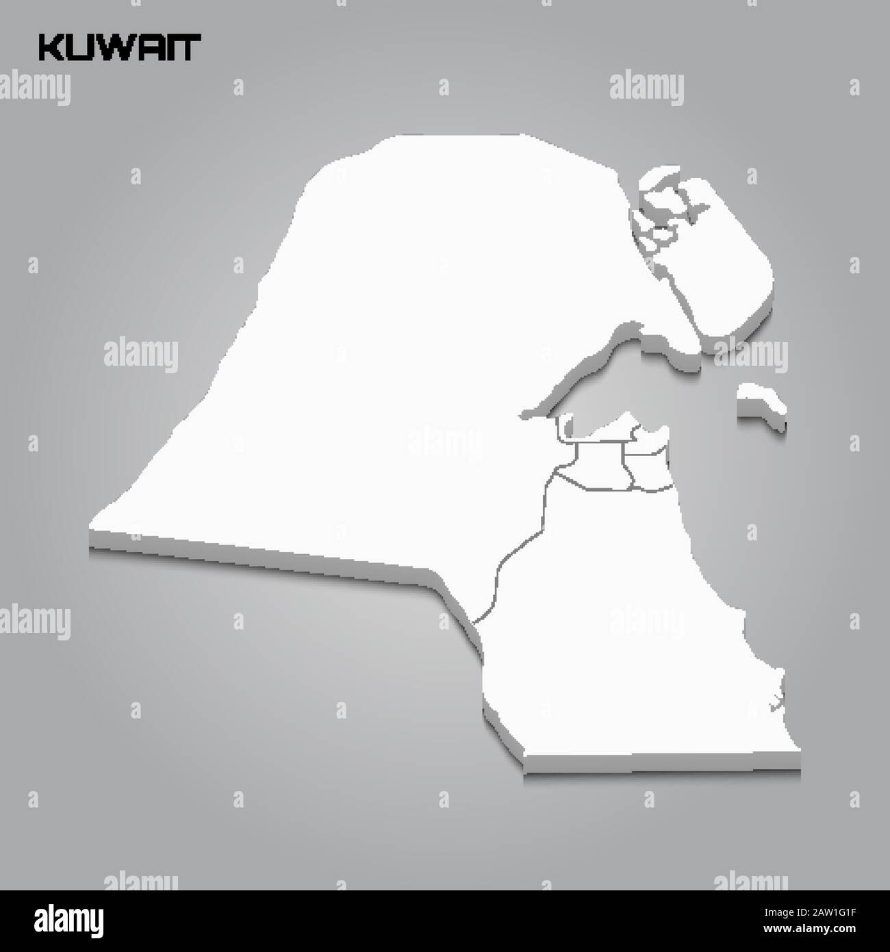 Kuwait 3d map with borders of regions. Vector illustration Stock Vector ...