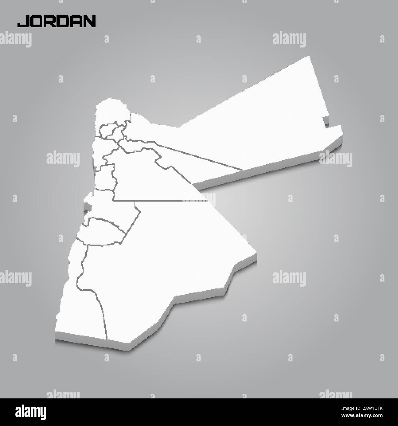 Jordan 3d map with borders of regions. Vector illustration Stock Vector ...