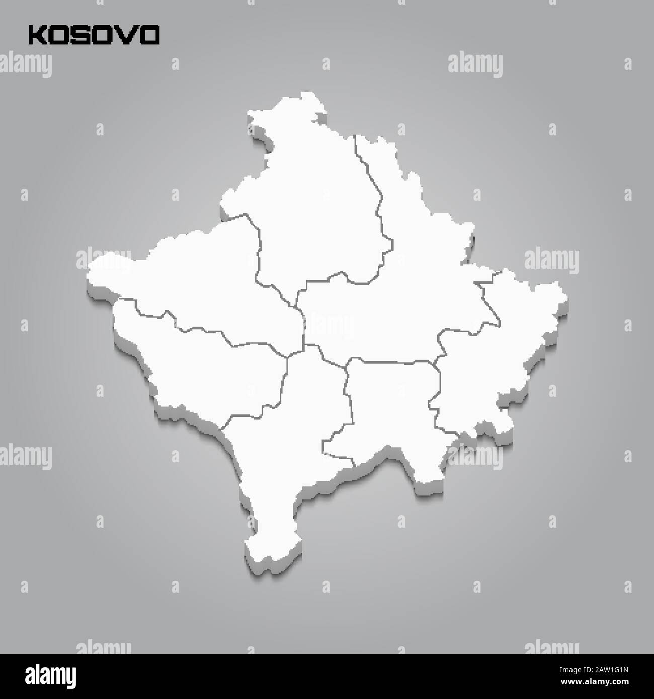 Kosovo 3d map with borders of regions. Vector illustration Stock Vector ...