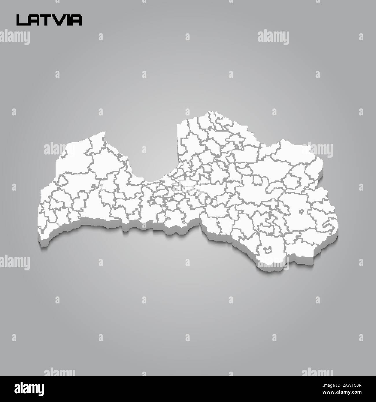 Latvia 3d map with borders of regions. Vector illustration Stock Vector ...