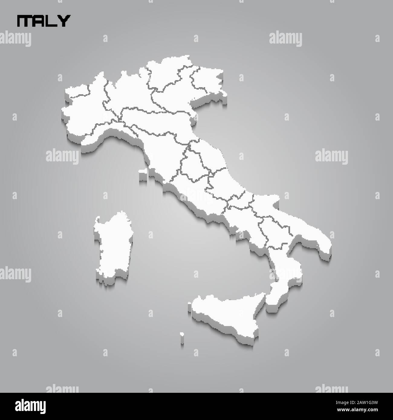 Italy 3d map with borders of regions. Vector illustration Stock Vector ...