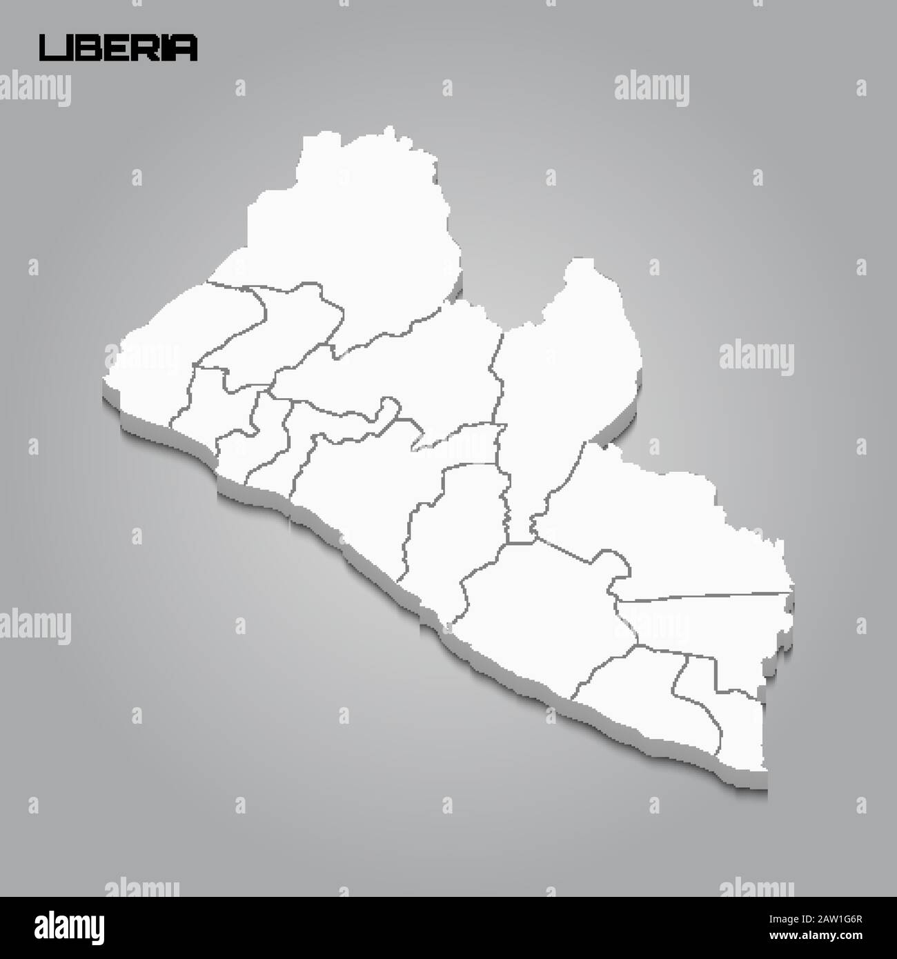 Liberia 3d map with borders of regions. Vector illustration Stock ...