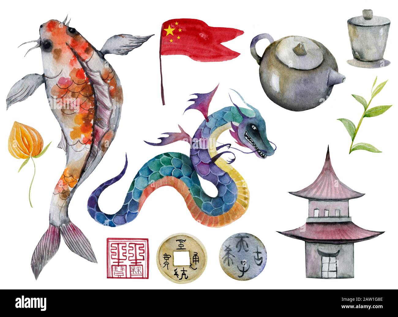 China, element, teapot, housing, flashlight, red, bamboo, carp, fish ...