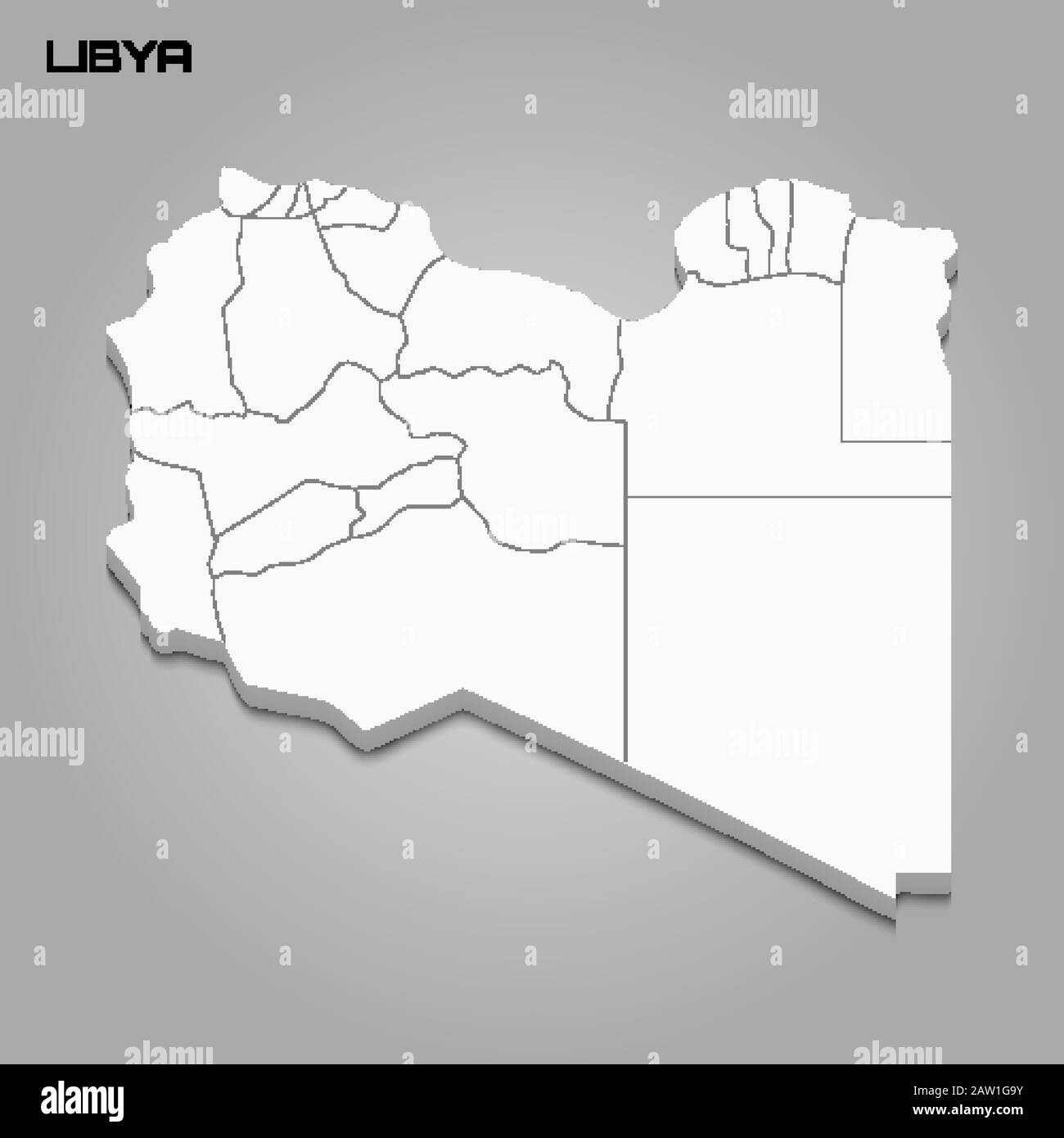 Libya 3d map with borders of regions. Vector illustration Stock Vector ...