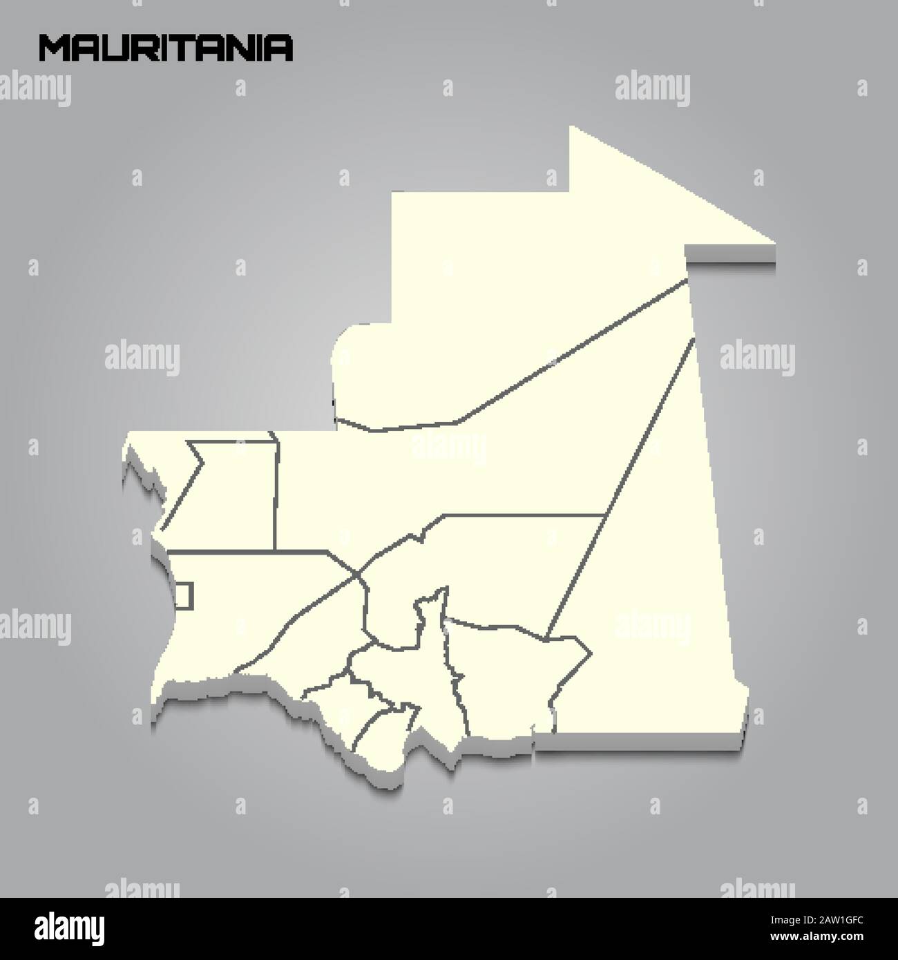 Mauritania 3d map with borders of regions. Vector illustration Stock ...