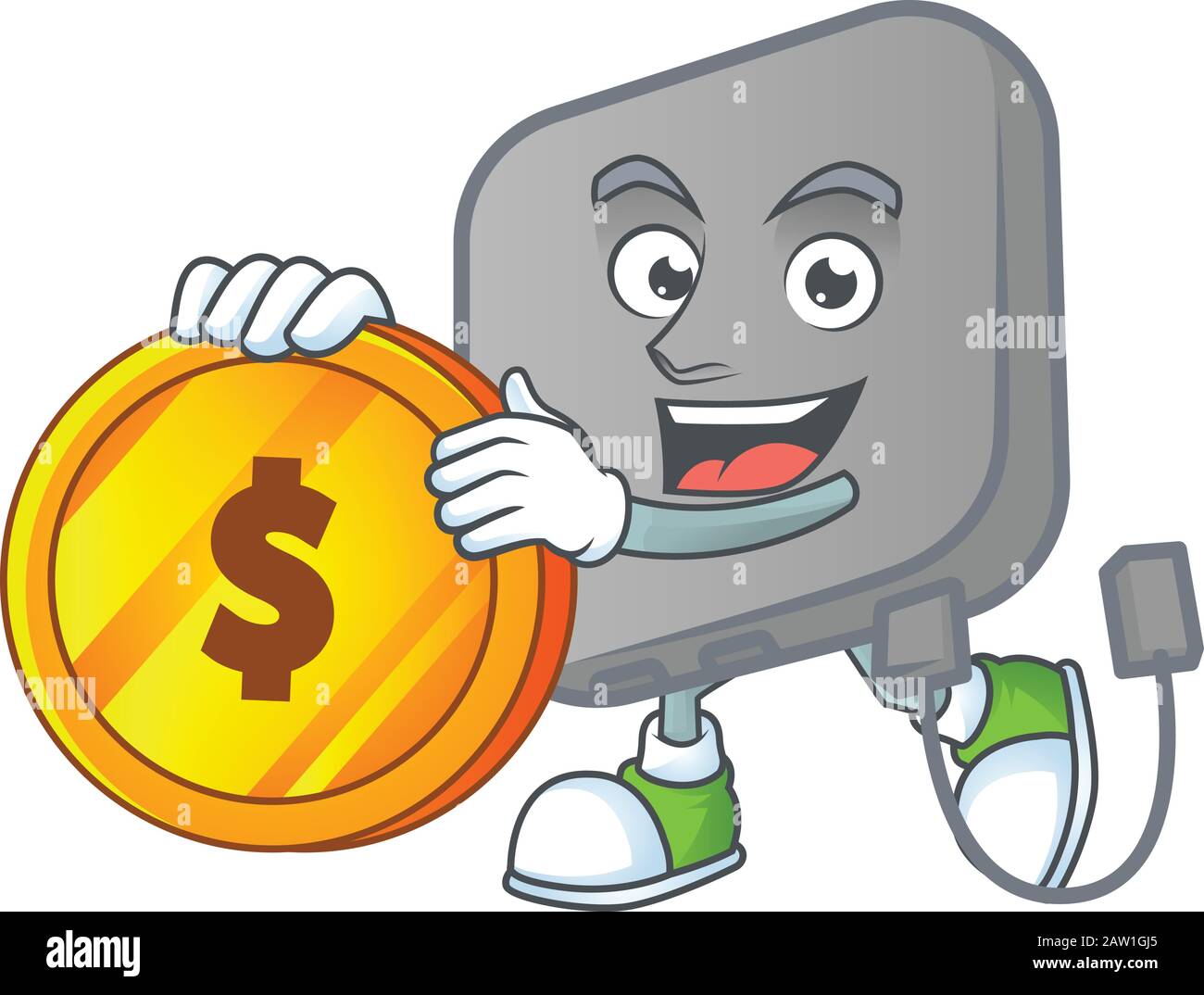 an elegant power bank mascot cartoon design with gold coin Stock Vector ...