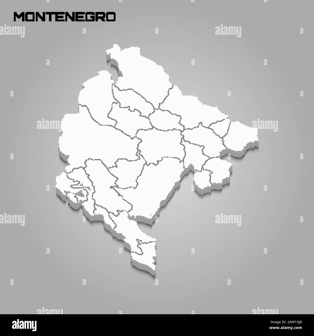 Montenegro 3d map with borders of regions. Vector illustration Stock ...