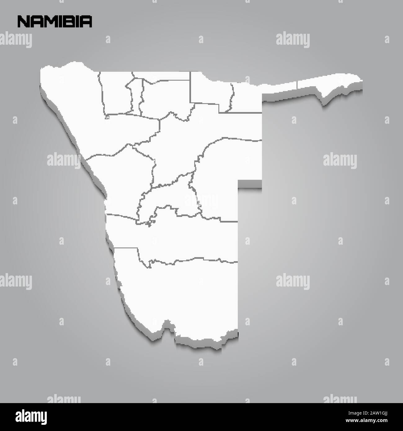 Namibia 3d map with borders of regions. Vector illustration Stock Vector Image & Art - Alamy