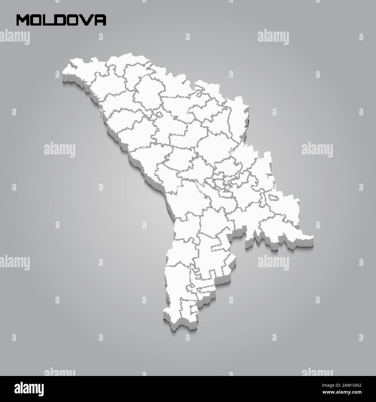 Moldova 3d map with borders of regions. Vector illustration Stock ...