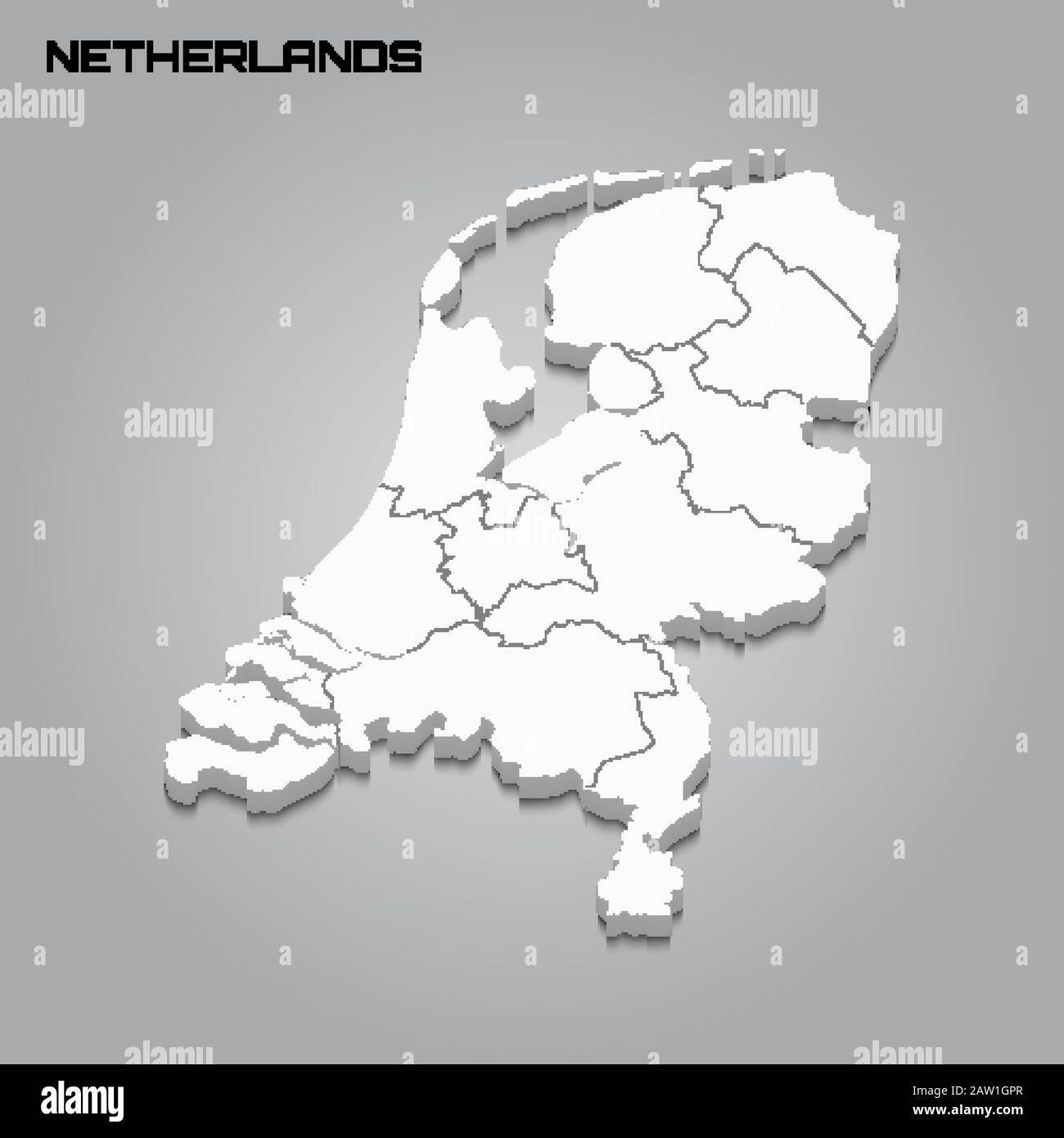 Netherlands 3d map with borders of regions. Vector illustration Stock ...