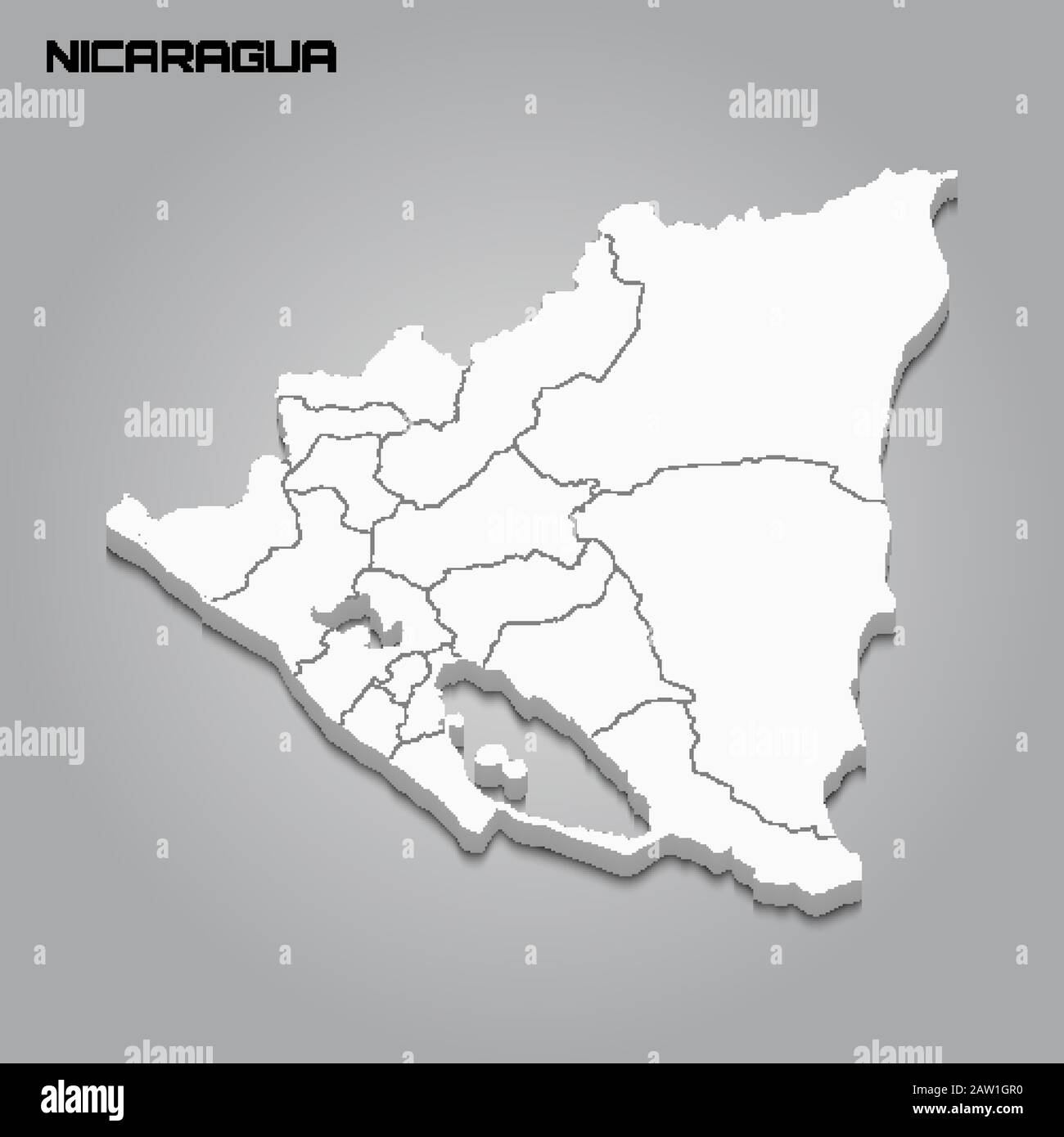 Nicaragua 3d map with borders of regions. Vector illustration Stock ...