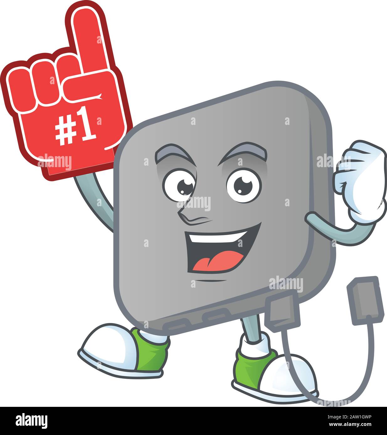 A cartoon design of power bank holding a Foam finger Stock Vector Image ...
