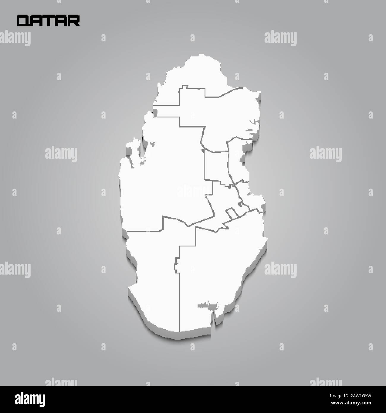 Qatar 3d map with borders of regions. Vector illustration Stock Vector ...