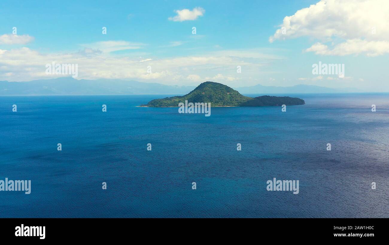 Island with a white beach, top view. Atulayan Island, Camarines Sur ...