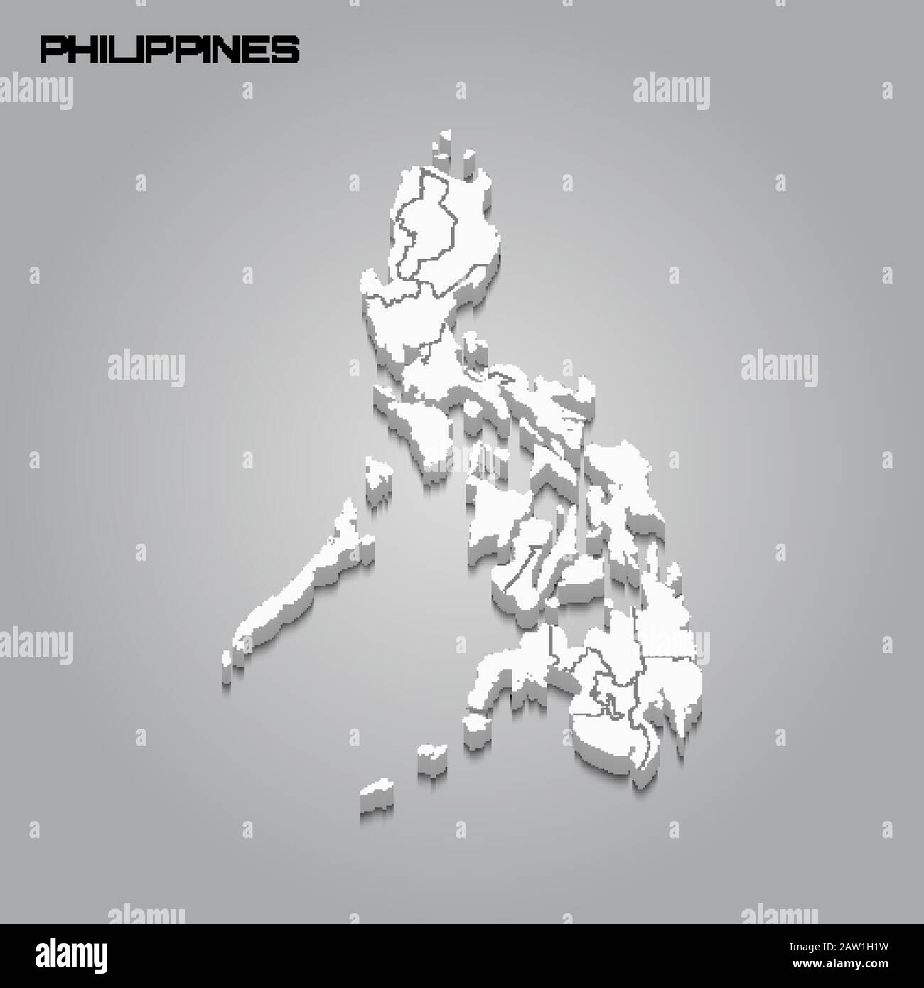 Philippines 3d map with borders of regions. Vector illustration Stock ...