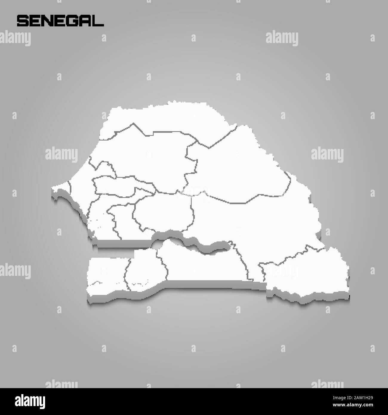 Senegal 3d map with borders of regions. Vector illustration Stock ...