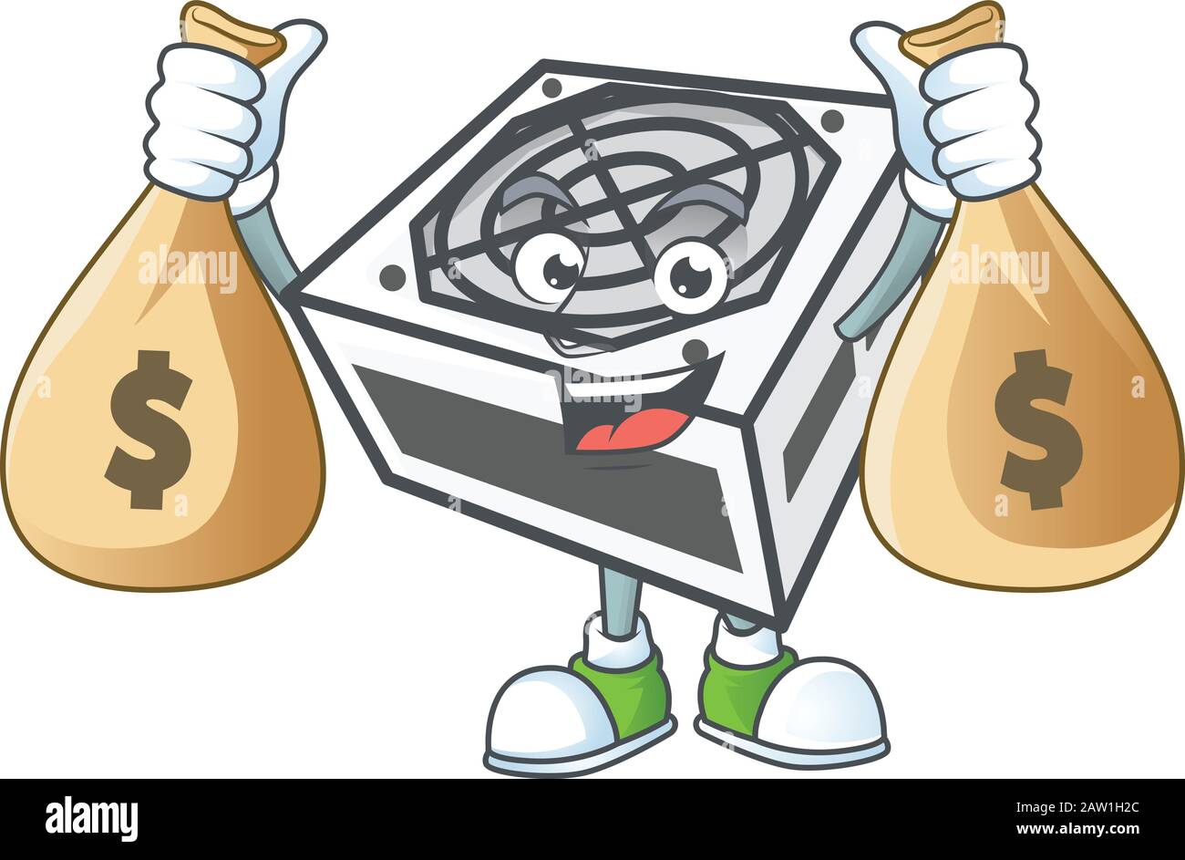 A cute image of power supply unit white color cartoon character holding ...
