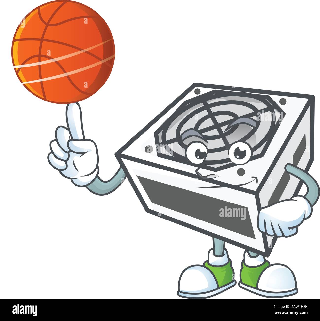a strong power supply unit white color cartoon character with a ...