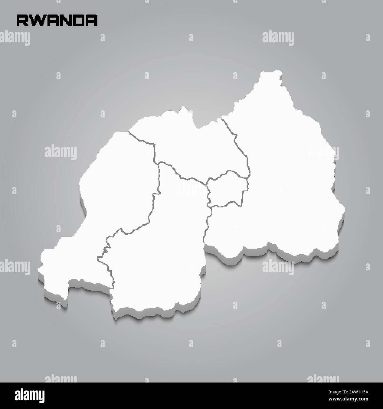 Rwanda 3d map with borders of regions. Vector illustration Stock Vector ...