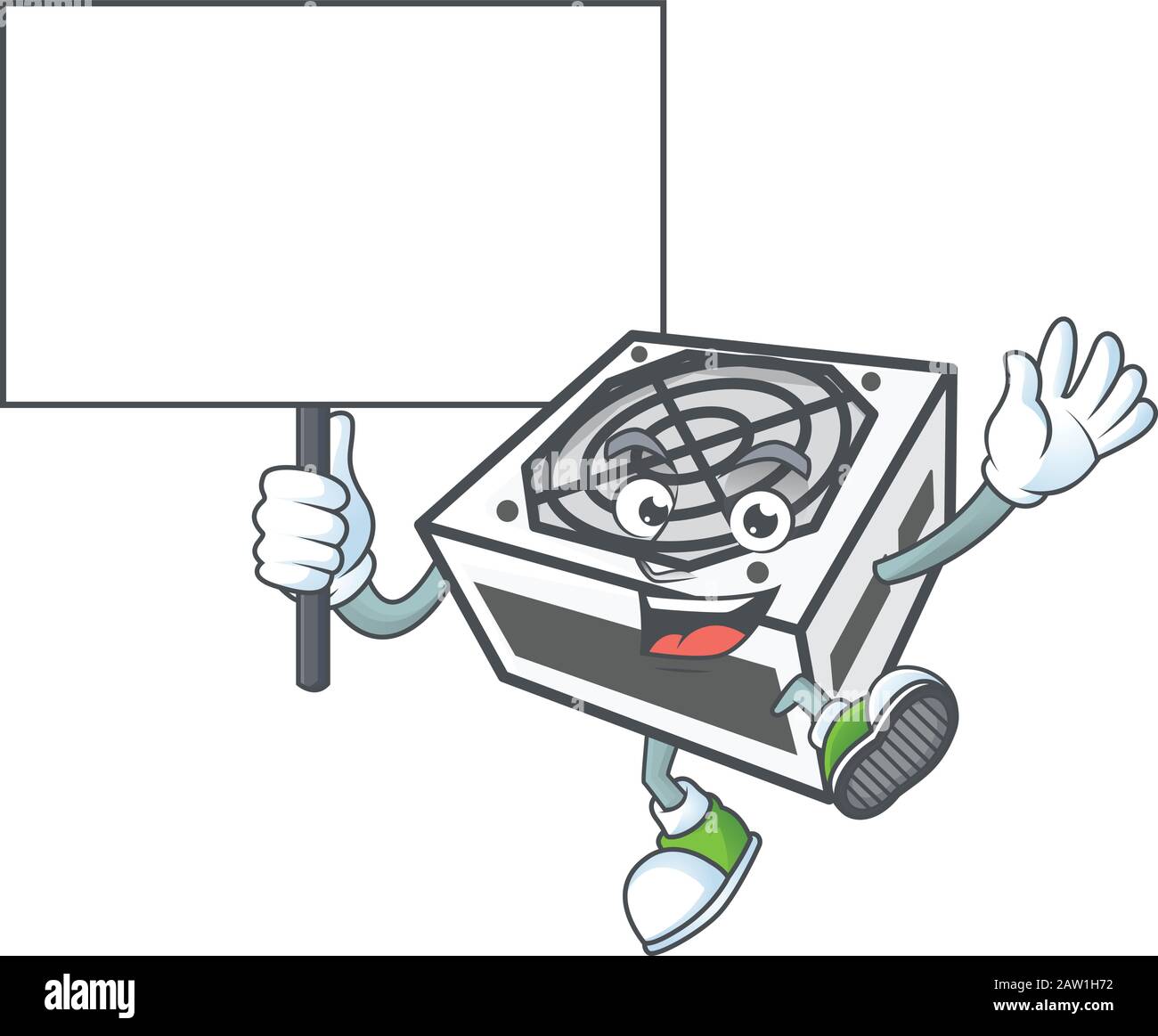 A picture of power supply unit white color cartoon character with board ...