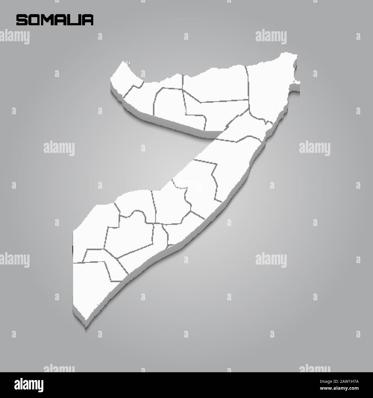 Somalia 3d map with borders of regions. Vector illustration Stock ...