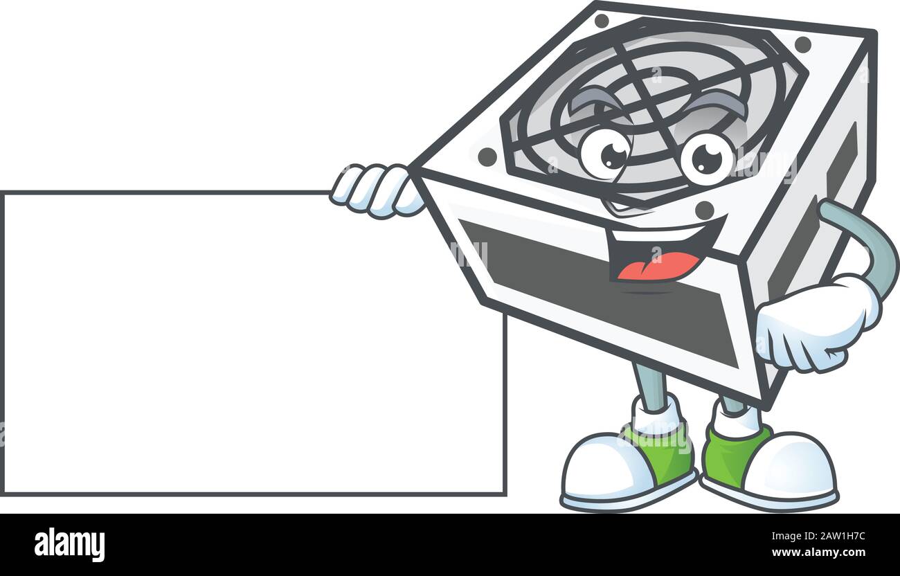 Cute funny power supply unit white color cartoon character having a ...