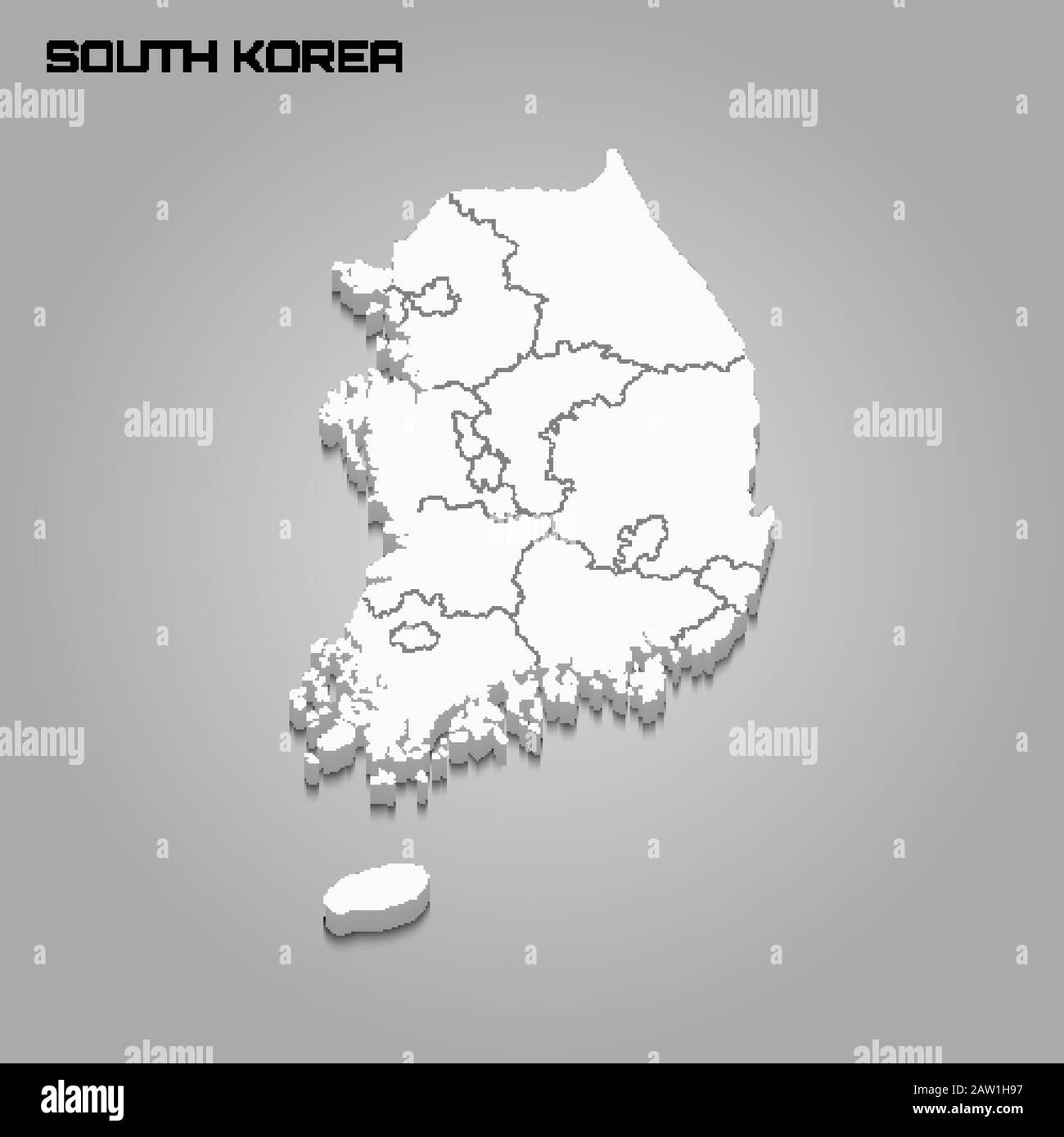 South Korea 3d map with borders of regions. Vector illustration Stock ...