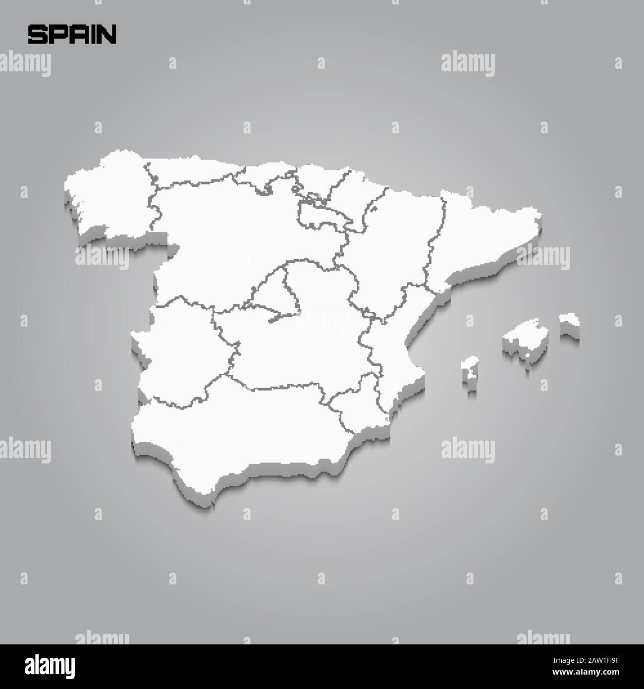 Spain 3d map with borders of regions. Vector illustration Stock Vector ...